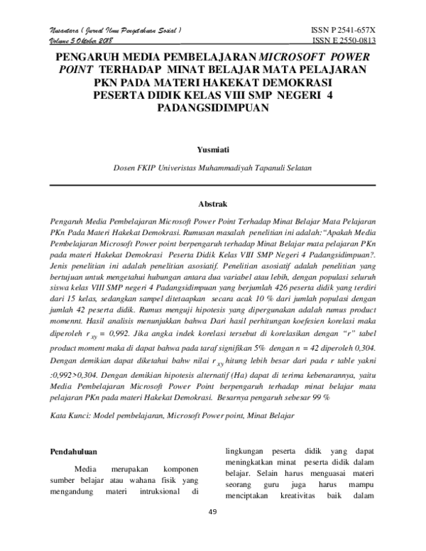 (PDF) Pengaruh Media Pembelajaran Microsoft Power Point Terhadap Hasil Belajar Siswa