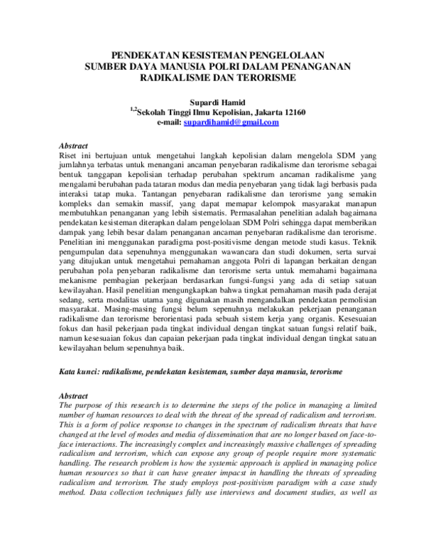 (PDF) Pendekatan Kesisteman Pengelolaan Sumber Daya Manusia Dalam Penanganan Radikalisme Dan ...