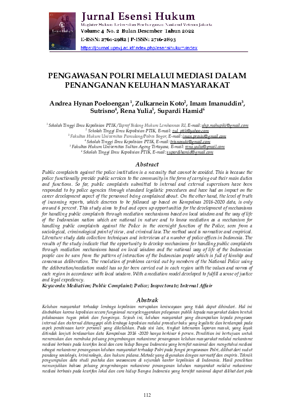 (PDF) Pengawasan Polri Melalui Mediasi Dalam Penanganan Keluhan ...