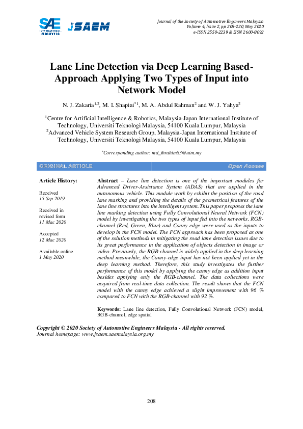 (PDF) Lane Line Detection via Deep Learning Based- Approach Applying Two Types of Input into ...