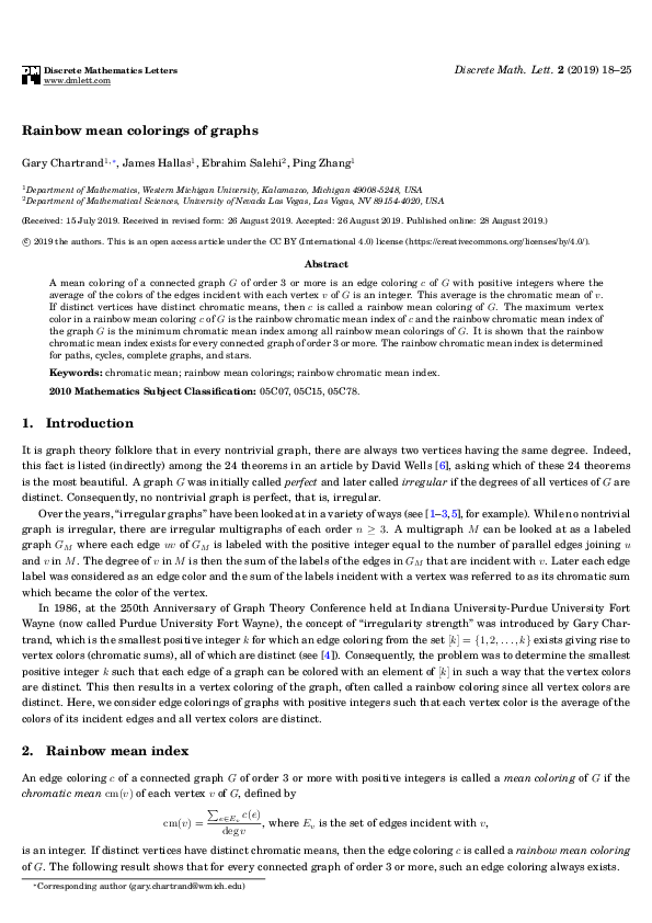 (PDF) Rainbow mean colorings of graphs