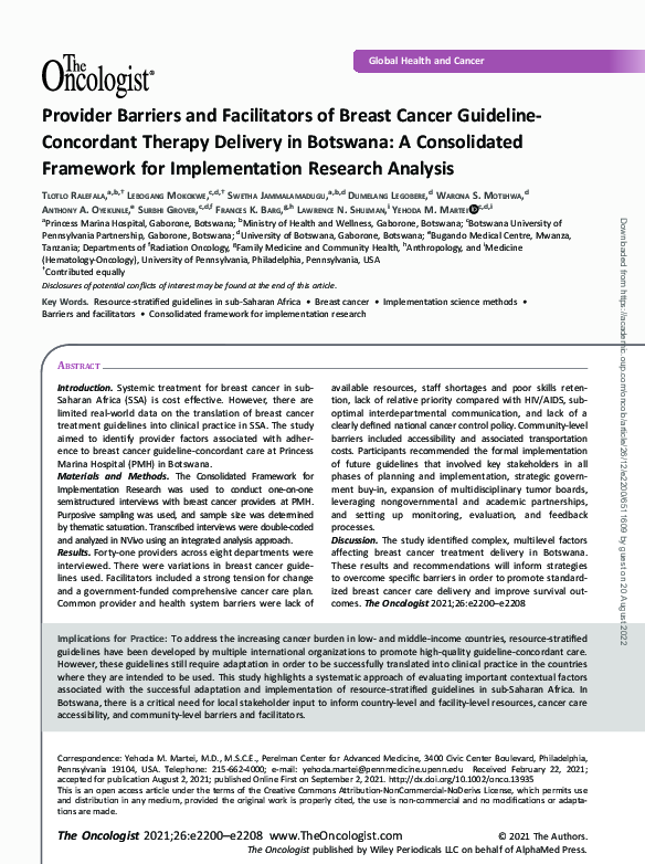 (PDF) Provider Barriers and Facilitators of Breast Cancer Guideline-Concordant Therapy Delivery ...