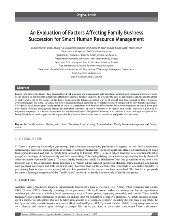 (PDF) An Evaluation of Factors Affecting Family Business Succession for ...