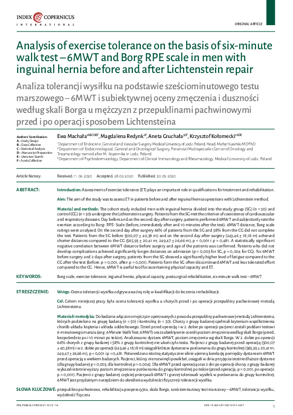 (PDF) Analysis of exercise tolerance on the basis of six-minute walk ...