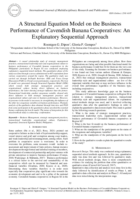 (PDF) A Structural Equation Model on the Business Performance of ...