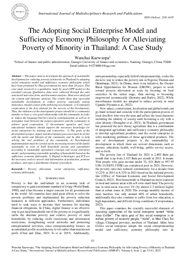 (PDF) The Adopting Social Enterprise Model and Sufficiency Economy ...
