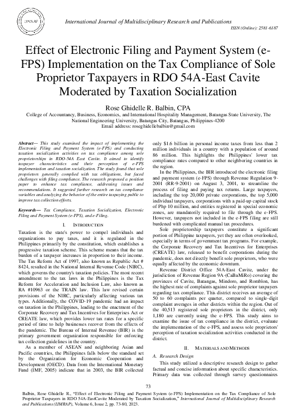 (PDF) Effect of Electronic Filing and Payment System (e-FPS ...