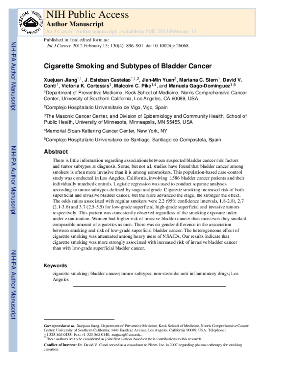 (PDF) Cigarette smoking and subtypes of bladder cancer | Manuela Gago ...