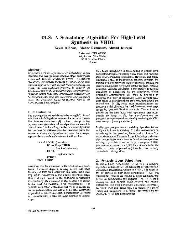 Pdf Dls A Scheduling Algorithm For High Level Synthesis In Vhdl