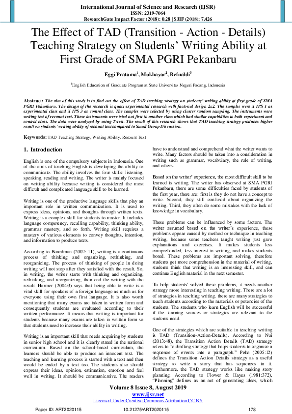 (PDF) The Effect of TAD (Transition-Action-Details) Teaching Strategy ...