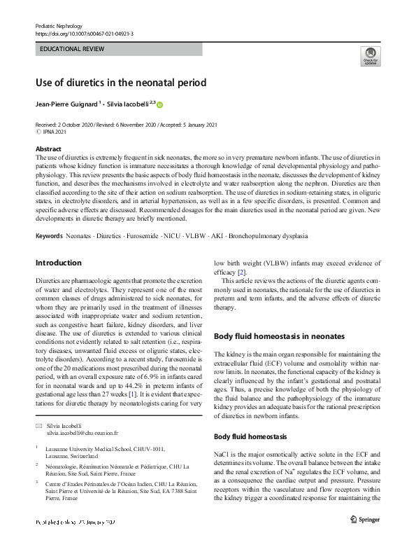 (PDF) Use of diuretics in the neonatal period