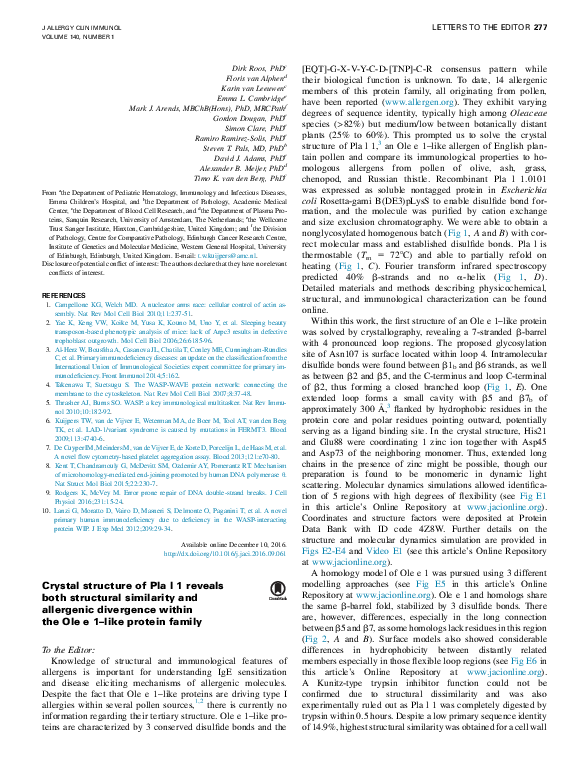 (PDF) Crystal structure of Pla l 1 reveals both structural similarity ...