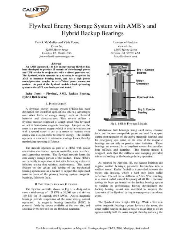 (PDF) Flywheel Energy Storage System with AMB's and Hybrid Backup Bearings