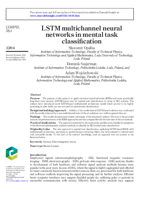 (PDF) LSTM multichannel neural networks in mental task classification