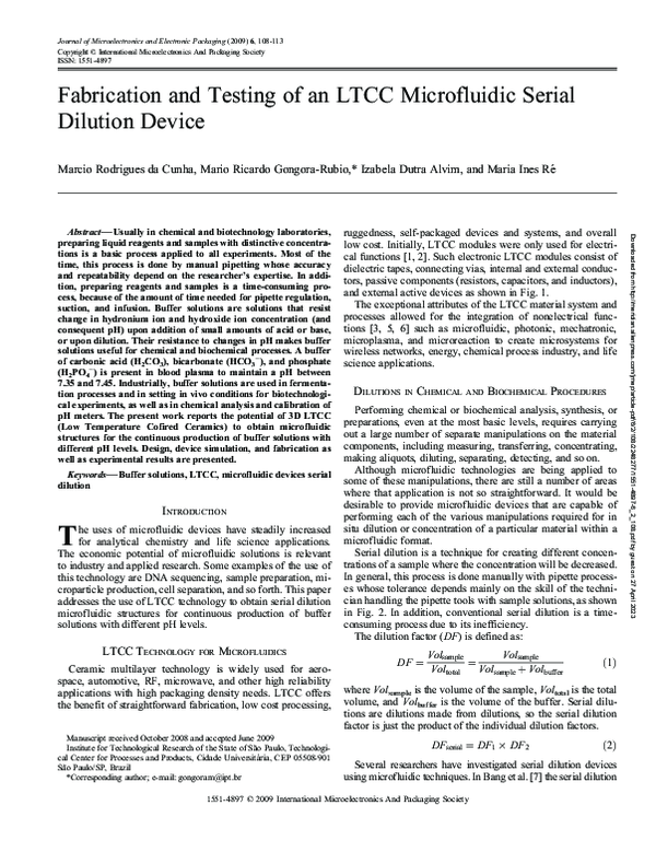 (PDF) Fabrication and Testing of an LTCC Microfluidic Serial Dilution ...