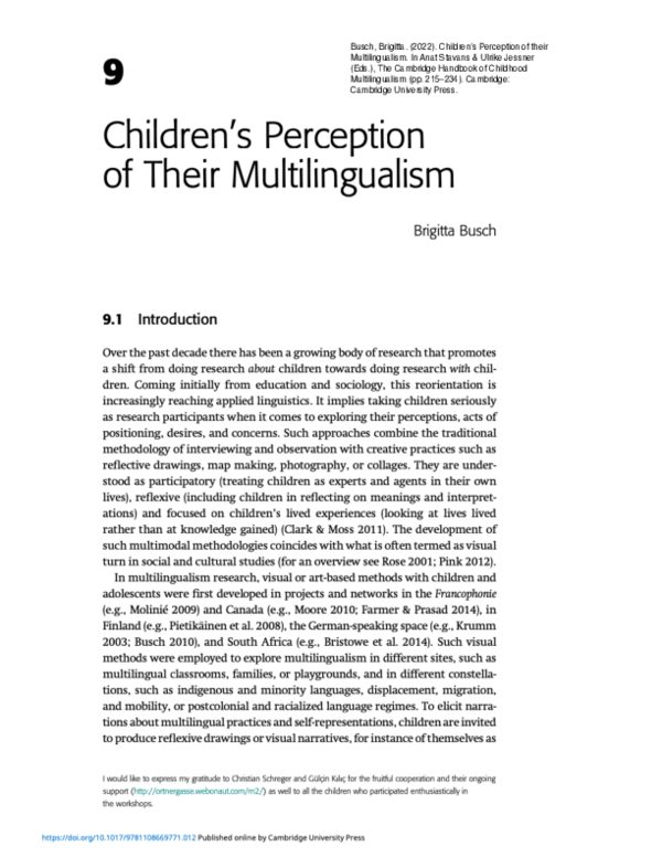 (PDF) Children’s Perception of Their Multilingualism