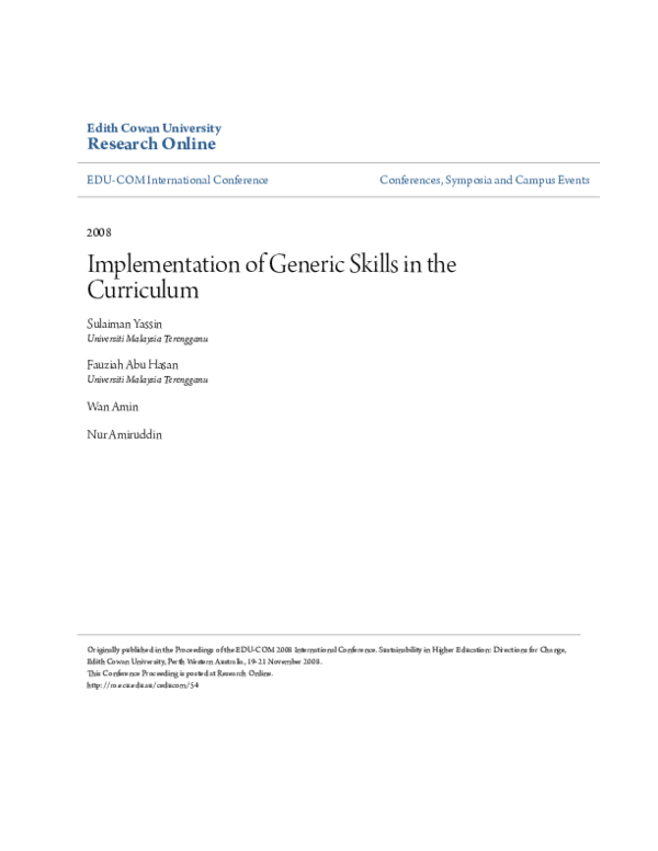 (PDF) Implementation of Generic Skills in the Curriculum