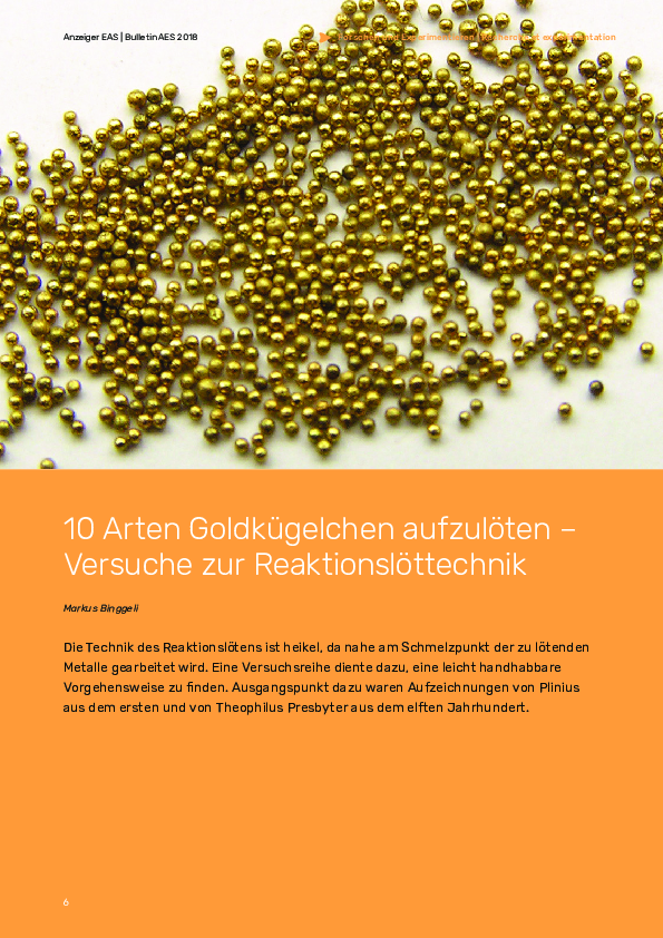 (PDF) Markus Binggeli: 10 Arten Goldkügelchen aufzulöten – Versuche zur ...