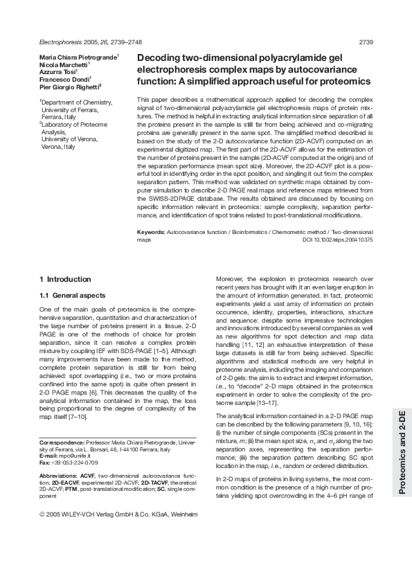 (PDF) Decoding two-dimensional polyacrylamide gel electrophoresis complex maps by autocovariance ...