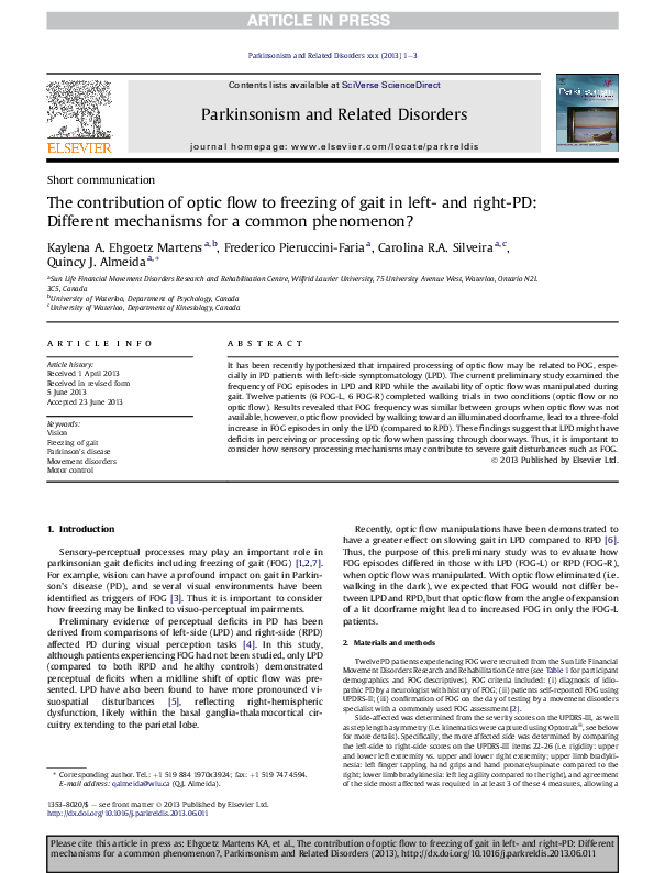 (PDF) The contribution of optic flow to freezing of gait in left- and ...