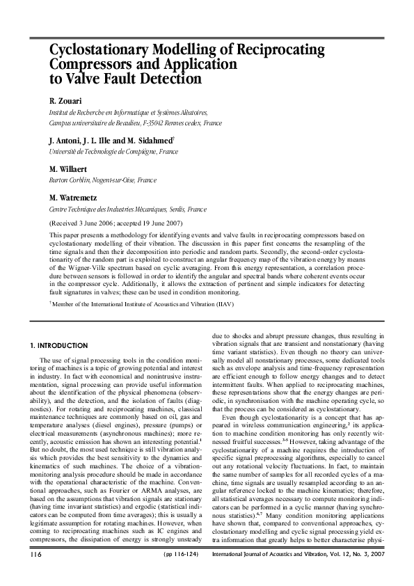 (PDF) Cyclostationary Modelling of Reciprocating Compressors and Application to Valve Fault ...