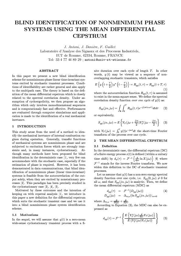 (PDF) Blind identification of nonminimum phase systems using the mean differential cepstrum