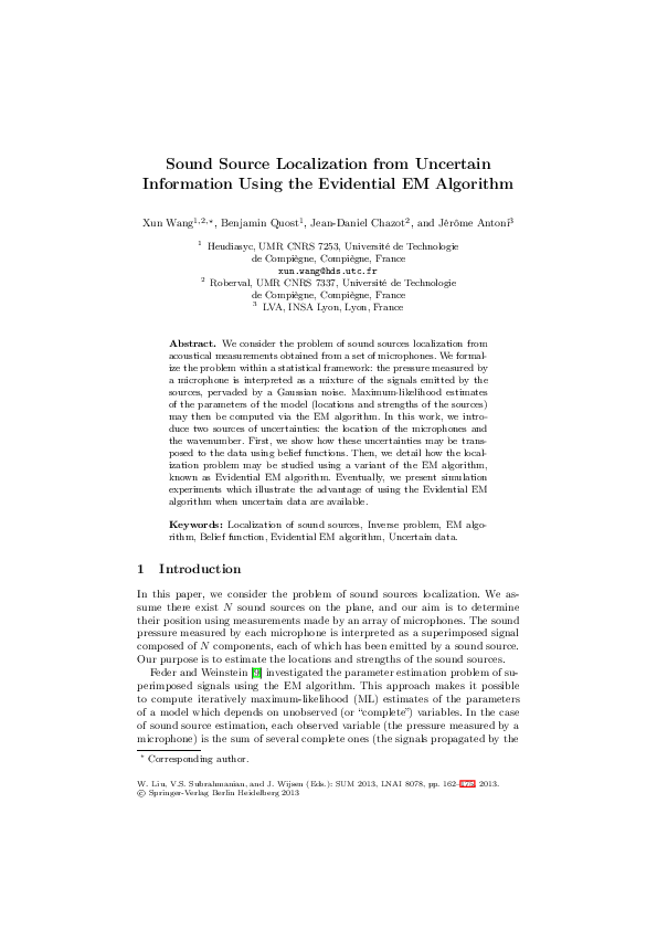 (PDF) Sound Source Localization from Uncertain Information Using the Evidential EM Algorithm