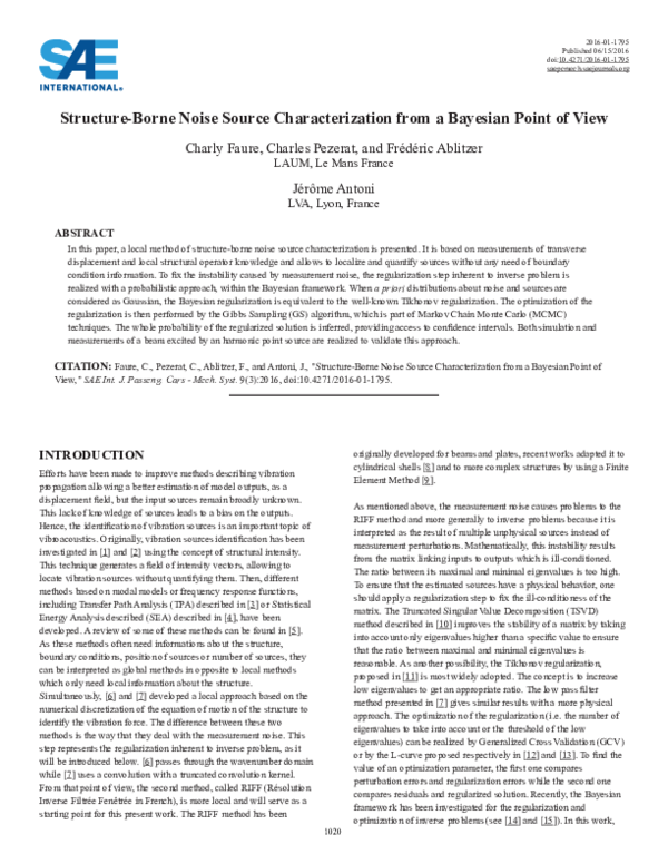 Pdf Structure Borne Noise Source Characterization From A Bayesian