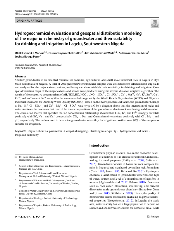 (PDF) Hydrogeochemical evaluation and geospatial distribution modeling of the major ion ...