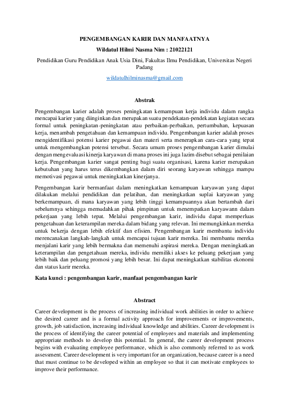 (PDF) PENGEMBANGAN KARIR DAN MANFAATNYA (PDF) PENGEMBANGAN KARIR DAN MANFAATNYA
