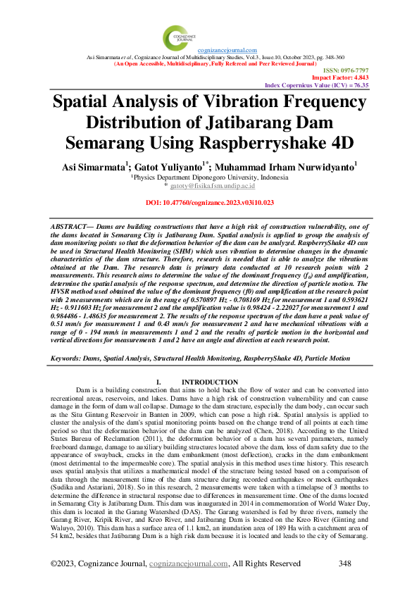 (PDF) Spatial Analysis of Vibration Frequency Distribution of Jatibarang Dam Semarang Using ...