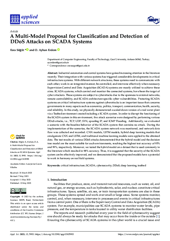 Pdf A Multi Model Proposal For Classification And Detection Of Ddos Attacks On Scada Systems