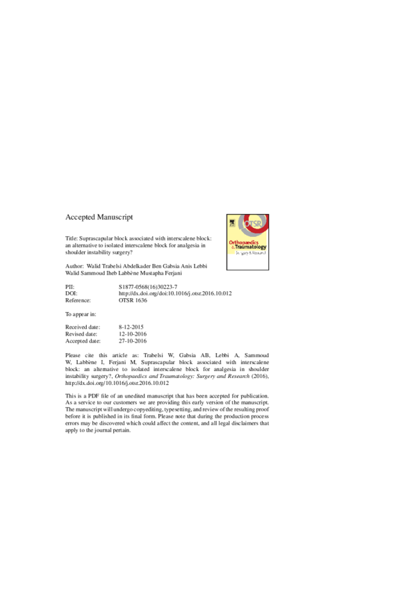 (PDF) Suprascapular block associated with supraclavicular block: An ...