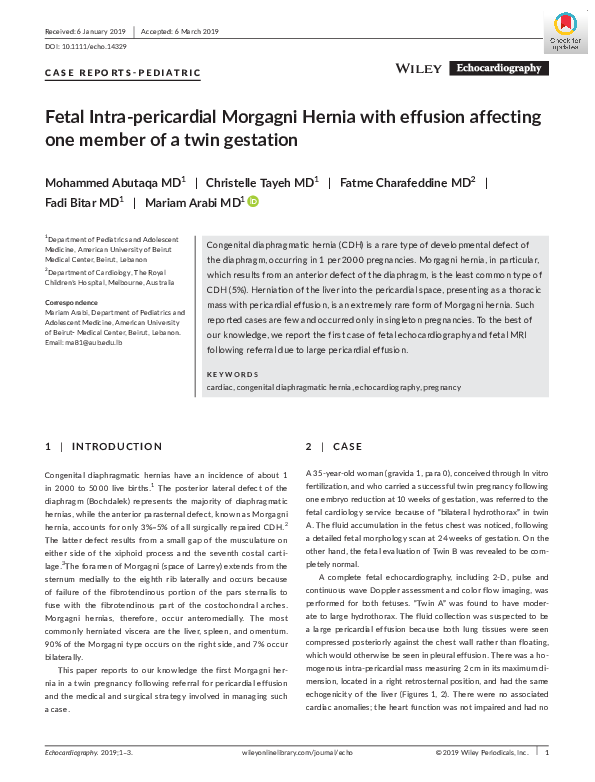 (PDF) Fetal Intra‐pericardial Morgagni Hernia with effusion affecting ...