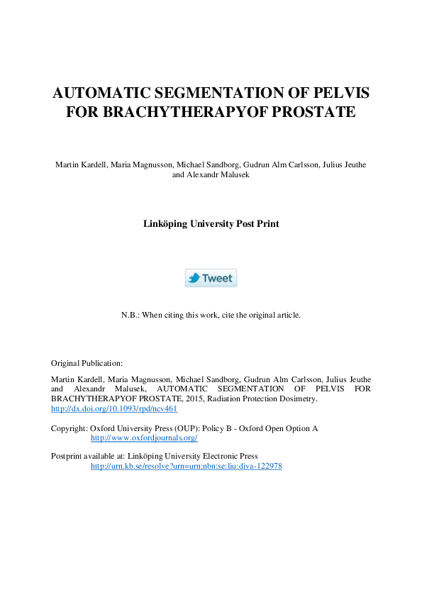 (PDF) Automatic Segmentation of Pelvis for Brachytherapy of Prostate | Michael Sandborg ...