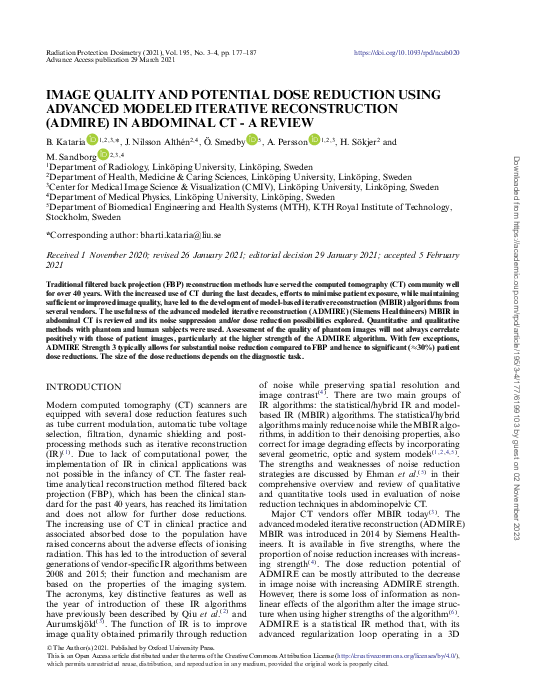 Pdf Image Quality And Potential Dose Reduction Using Advanced Modeled Iterative Reconstruction