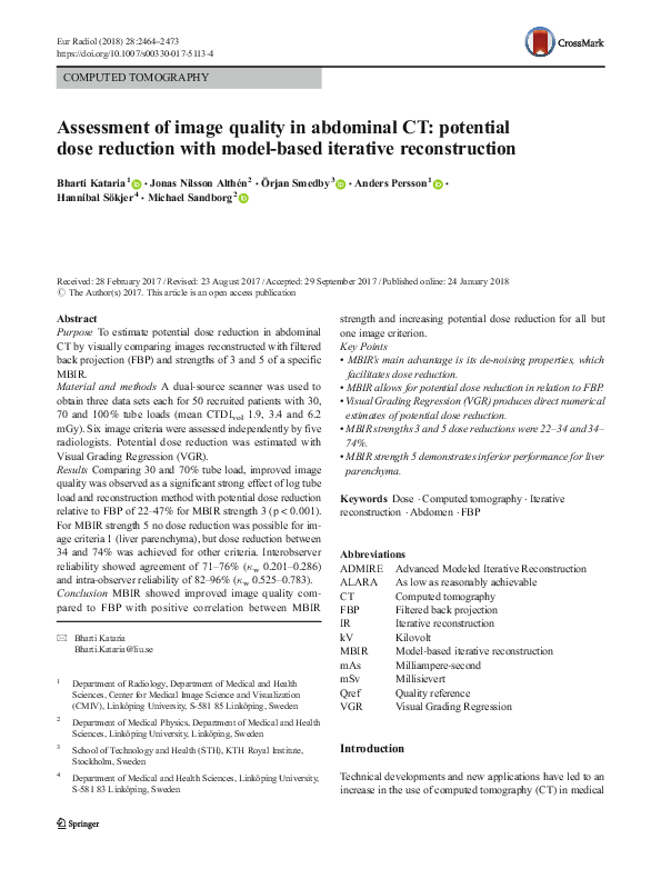 Pdf Assessment Of Image Quality In Abdominal Ct Potential Dose Reduction With Model Based