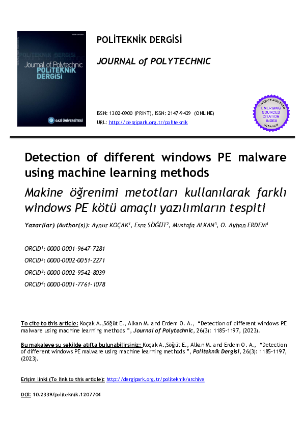 Pdf Detection Of Different Windows Pe Malware Using Machine Learning