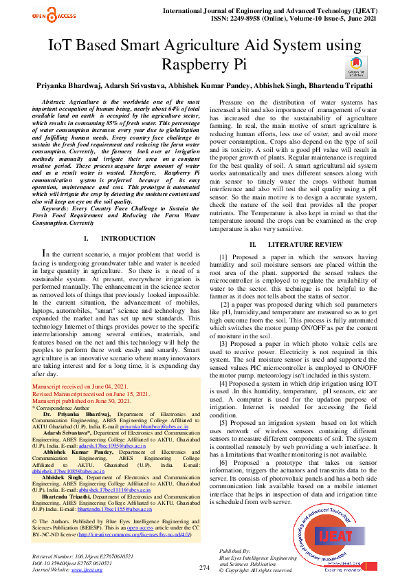 (PDF) IoT Based Smart Agriculture Aid System using Raspberry Pi