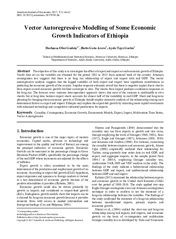 (PDF) Vector Autoregressive Modelling of Some Economic Growth Indicators of Ethiopia