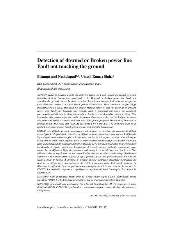 (PDF) Detection of downed or Broken power line Fault not touching the ground | Umesh Sinha ...