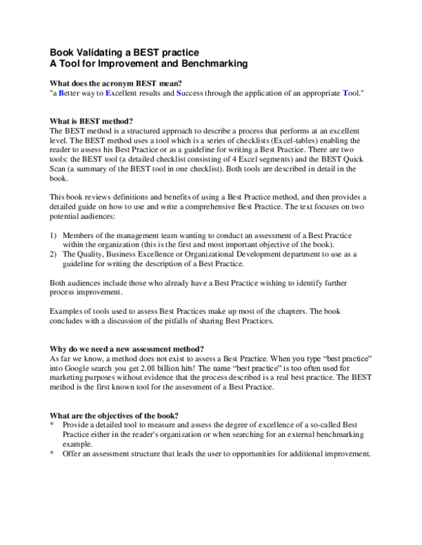 (PDF) Validating a Best Practice, A Tool for Improvement and Benchmarking Use of the Detailed ...