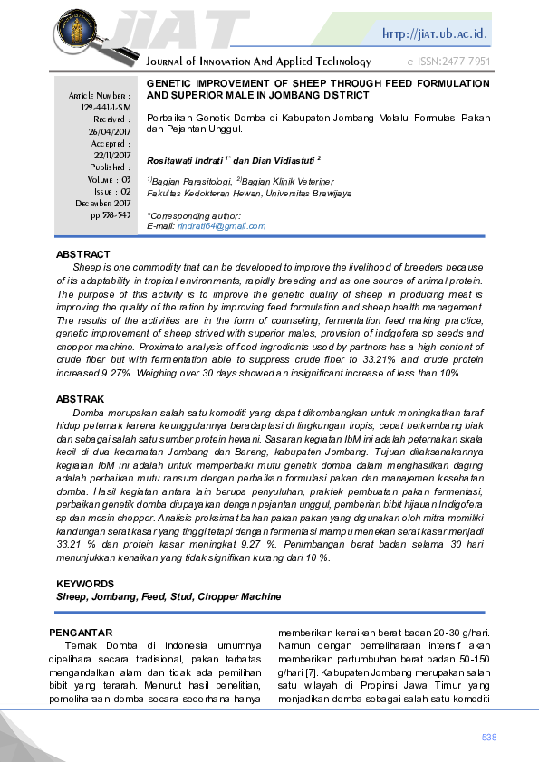(PDF) Genetic Improvement of Sheep Through Feed Formulation and ...