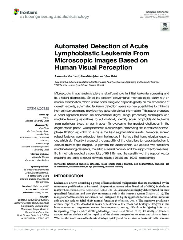 (PDF) Automated Detection of Acute Lymphoblastic Leukemia From Microscopic Images Based on Human ...