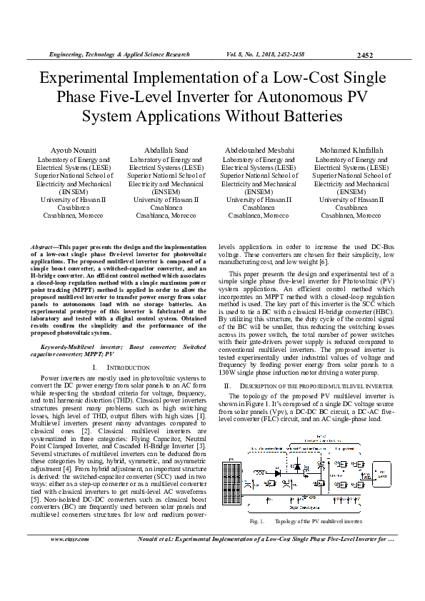 (PDF) Experimental Implementation of a Low-Cost Single Phase Five-Level Inverter for Autonomous ...