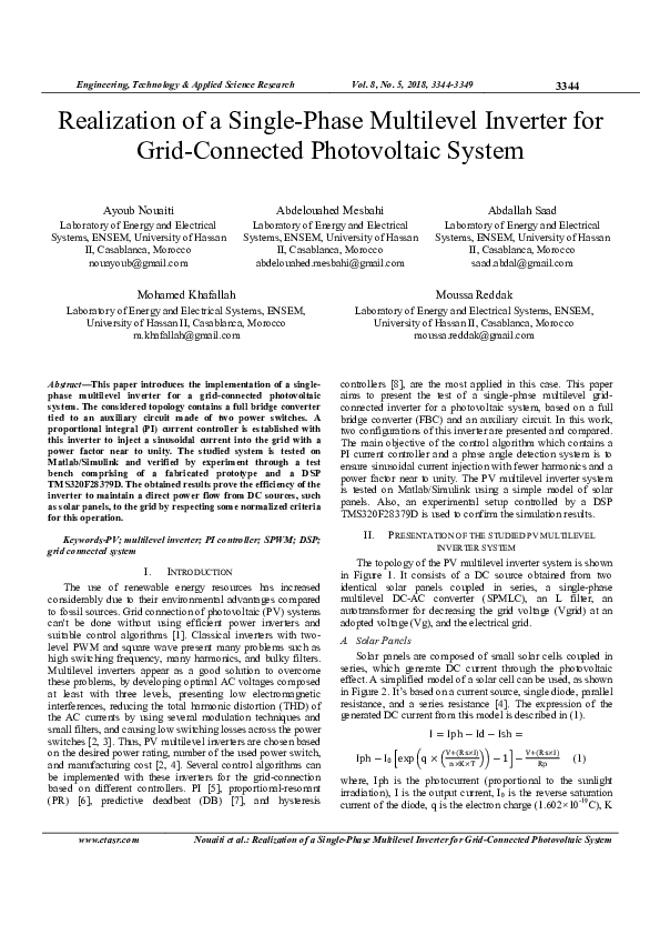 Pdf Realization Of A Single Phase Multilevel Inverter For Grid Connected Photovoltaic System