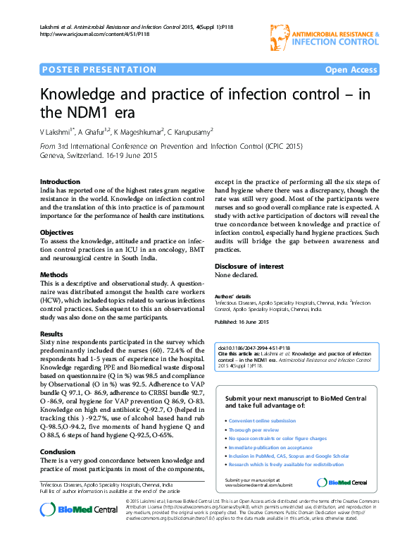 (PDF) Knowledge and practice of infection control – in the NDM1 era