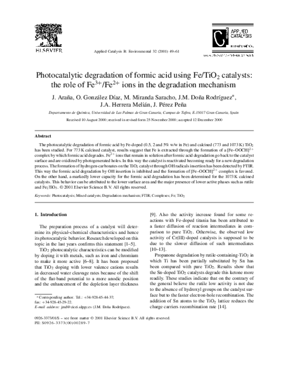 (PDF) Photocatalytic degradation of formic acid using Fe/TiO2 catalysts ...