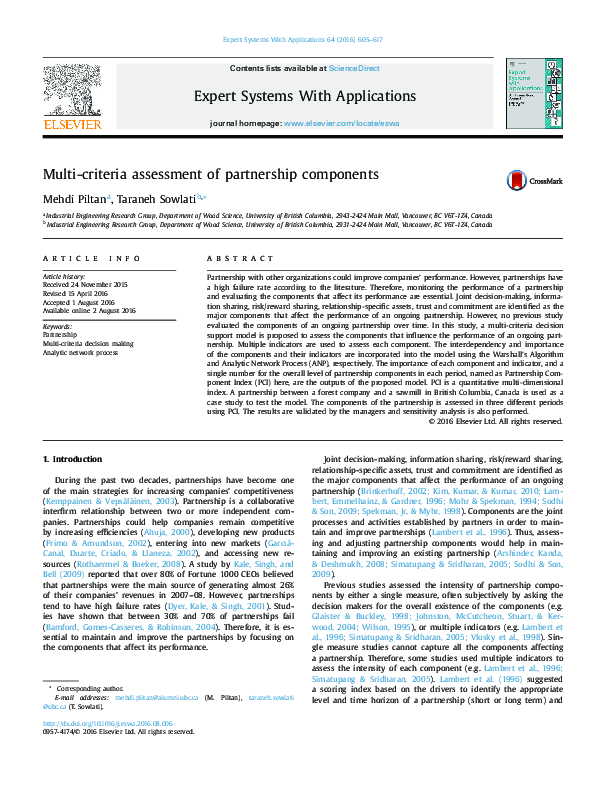 (PDF) Multi-criteria assessment of partnership components (PDF) Multi-criteria assessment of partnership components
