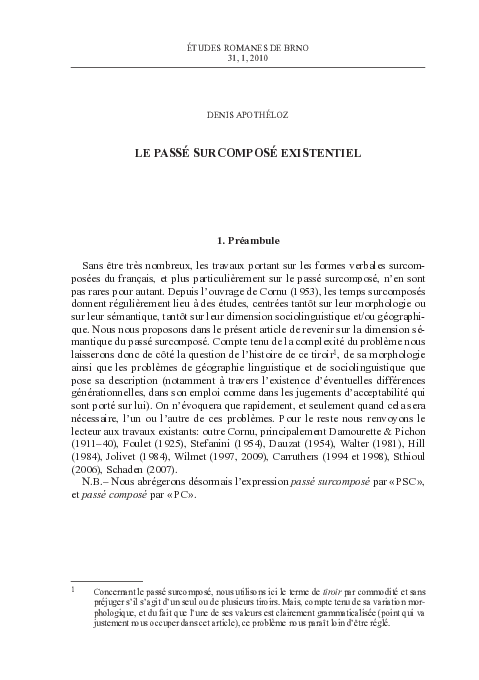 (PDF) Le passé surcomposé existentiel